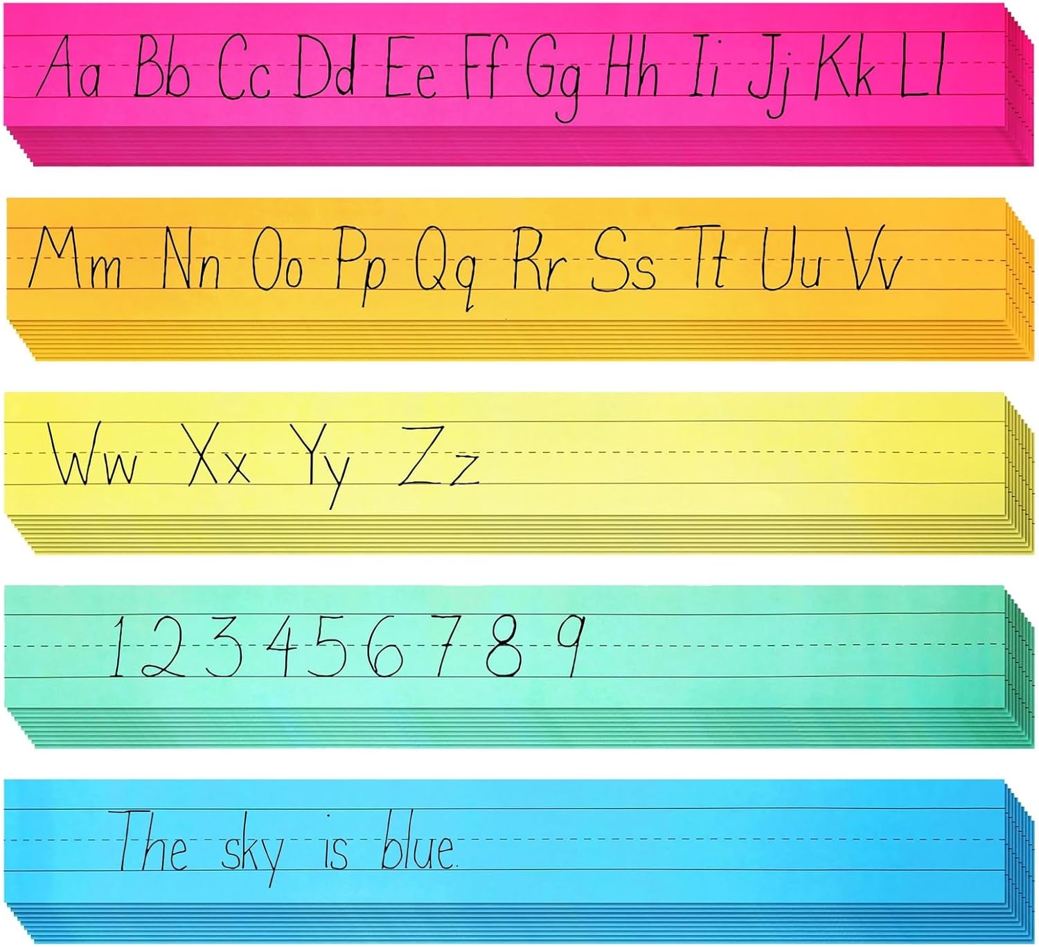 100-Pack Lined Sentence Strips for Classroom, 5 Colours, 61 x 7.6 cm ...