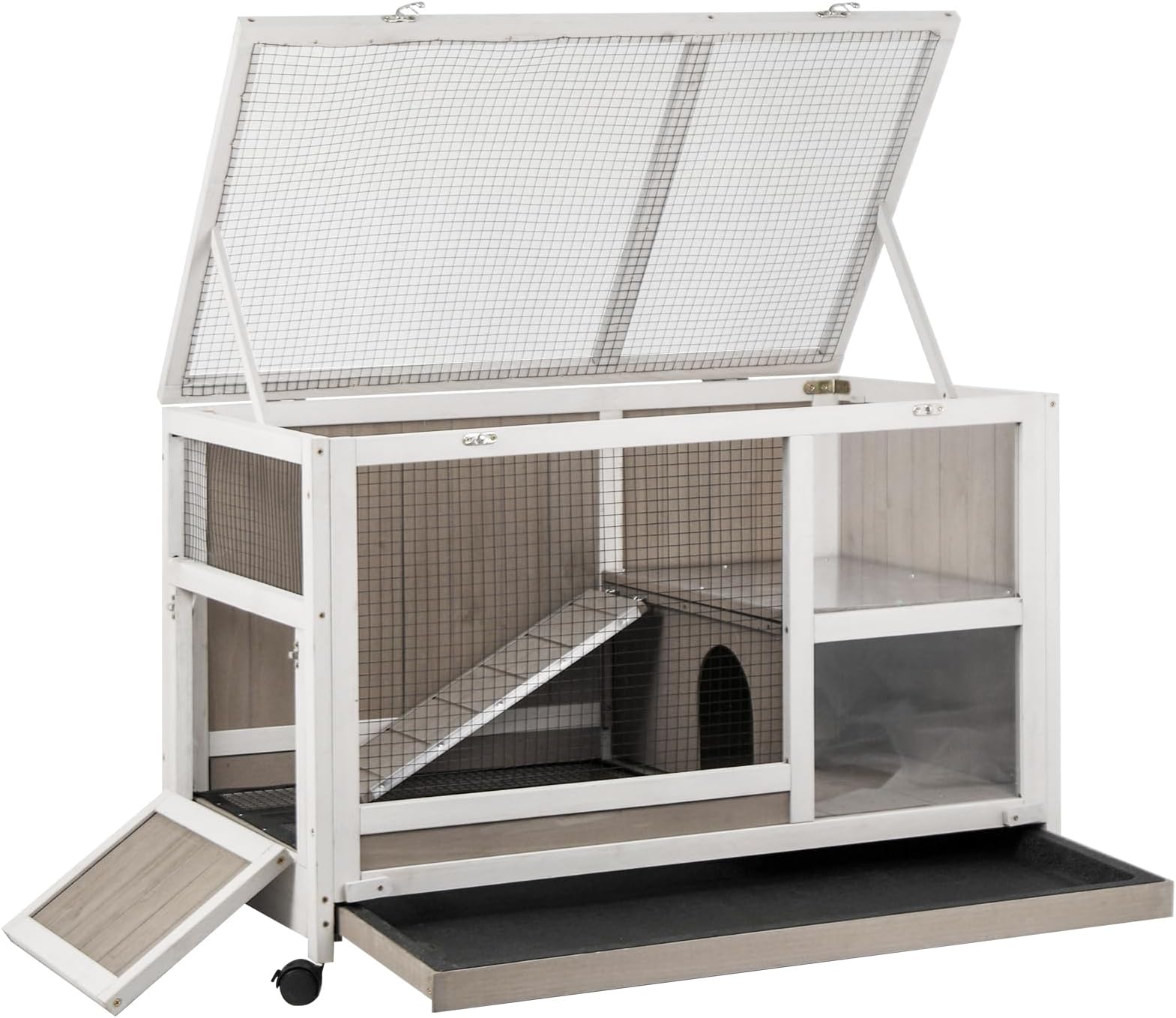 Amazon.com: PawHut Indoor Rabbit Hutch with Wheels, 2-Tier Rabbit Cage ...