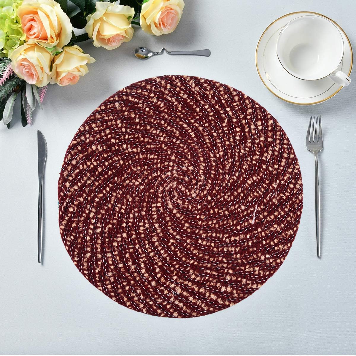 Buy Kuber Industries Side Table Mats | Round Feather Table Mat | Bed ...