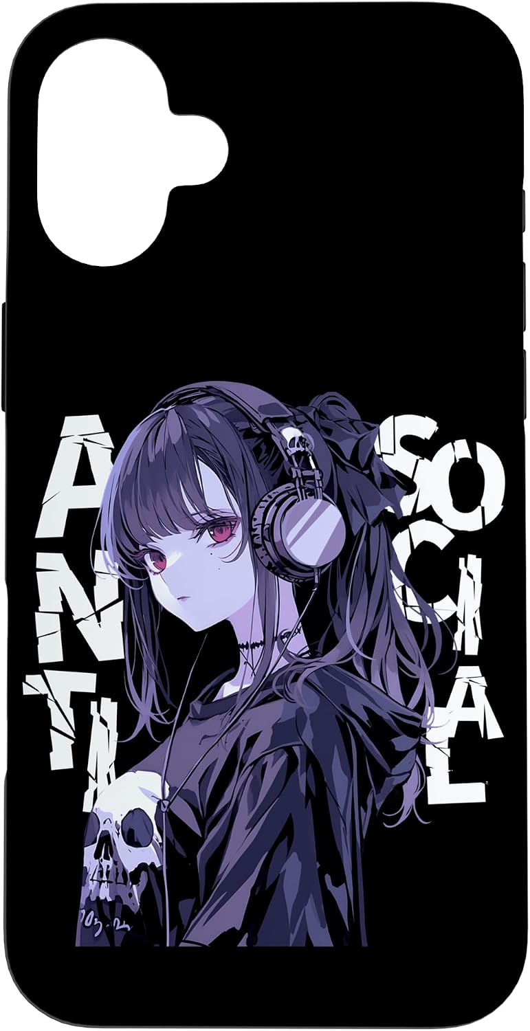 Amazon.com: iPhone 16 Plus Anti Social Grunge Anime Girl With Headphone ...