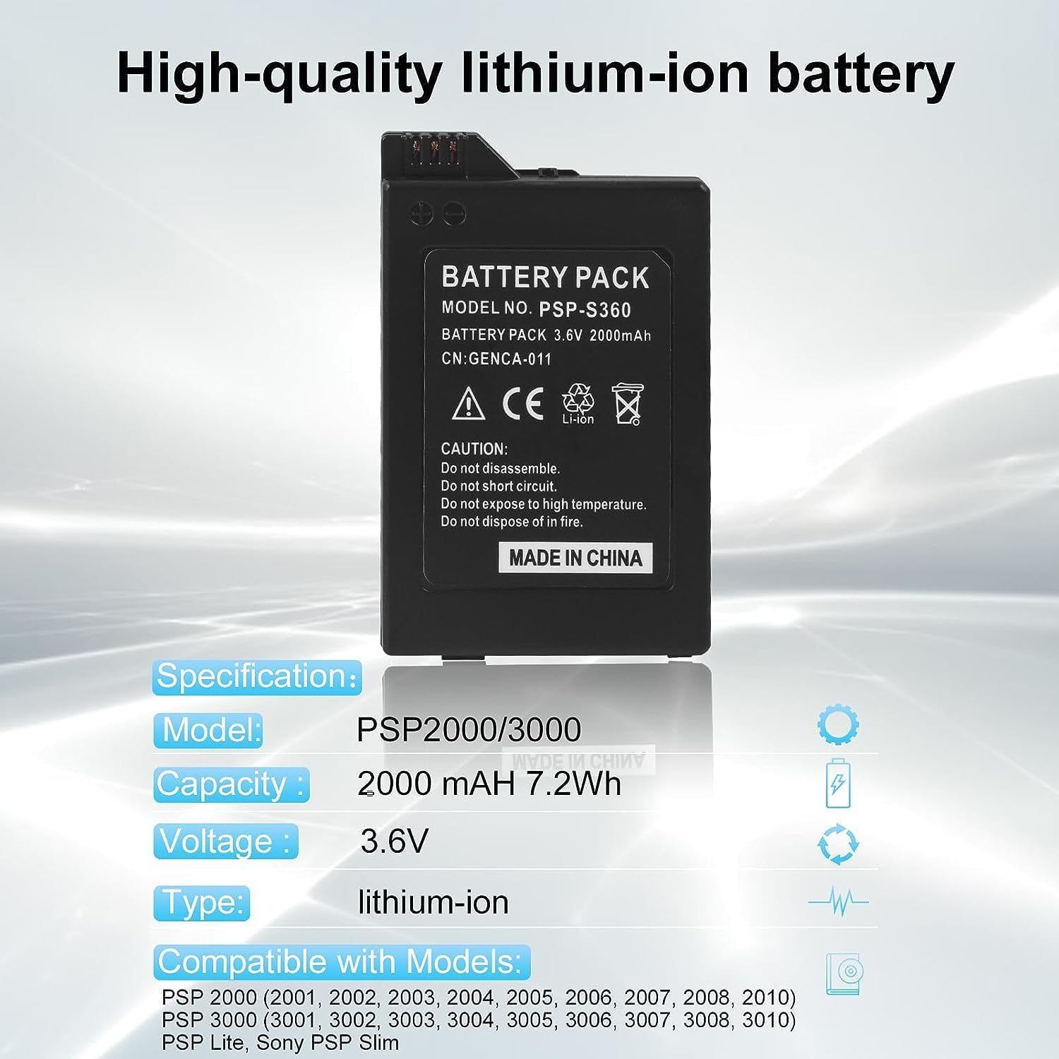 TAYUZH 2000mAh 3.6V Lithium Ion Battery for Sony PSP 2000/3000 PSP-S110 ...