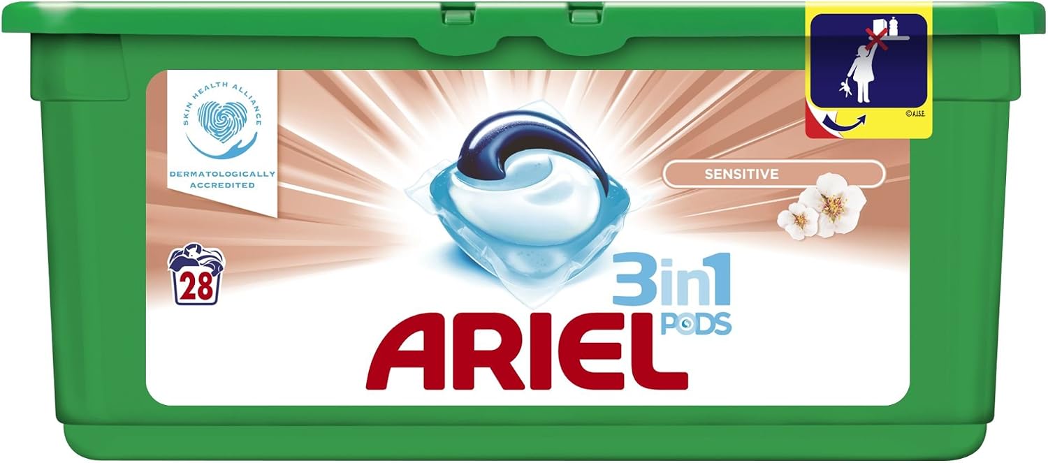 ARIEL 3en1 Pods Sensitive Lessive en Capsules 28 Lavages - Lot de 3 ...
