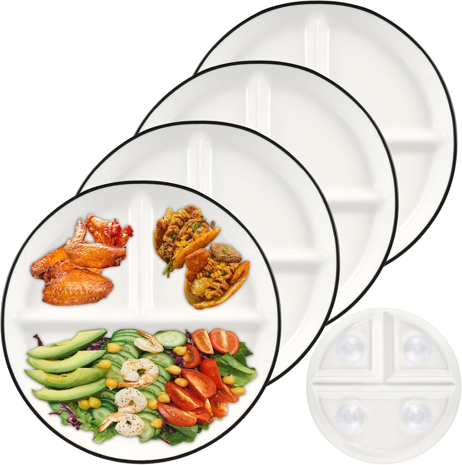 Amazon.com: 4 Set Porcelain Plates with Anti-slip Suction Cup, 8 inch ...