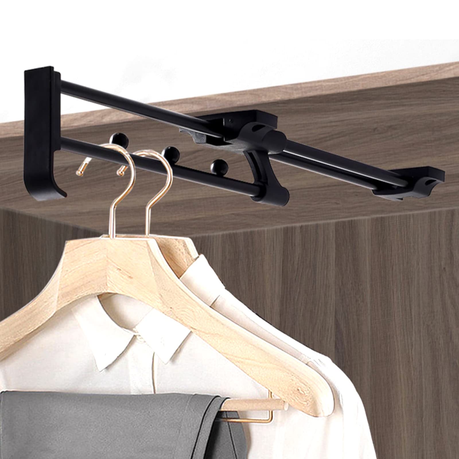 Amazon.com: Autuwintor Retractable Closet Pull Out Rod Black Closet Rod ...