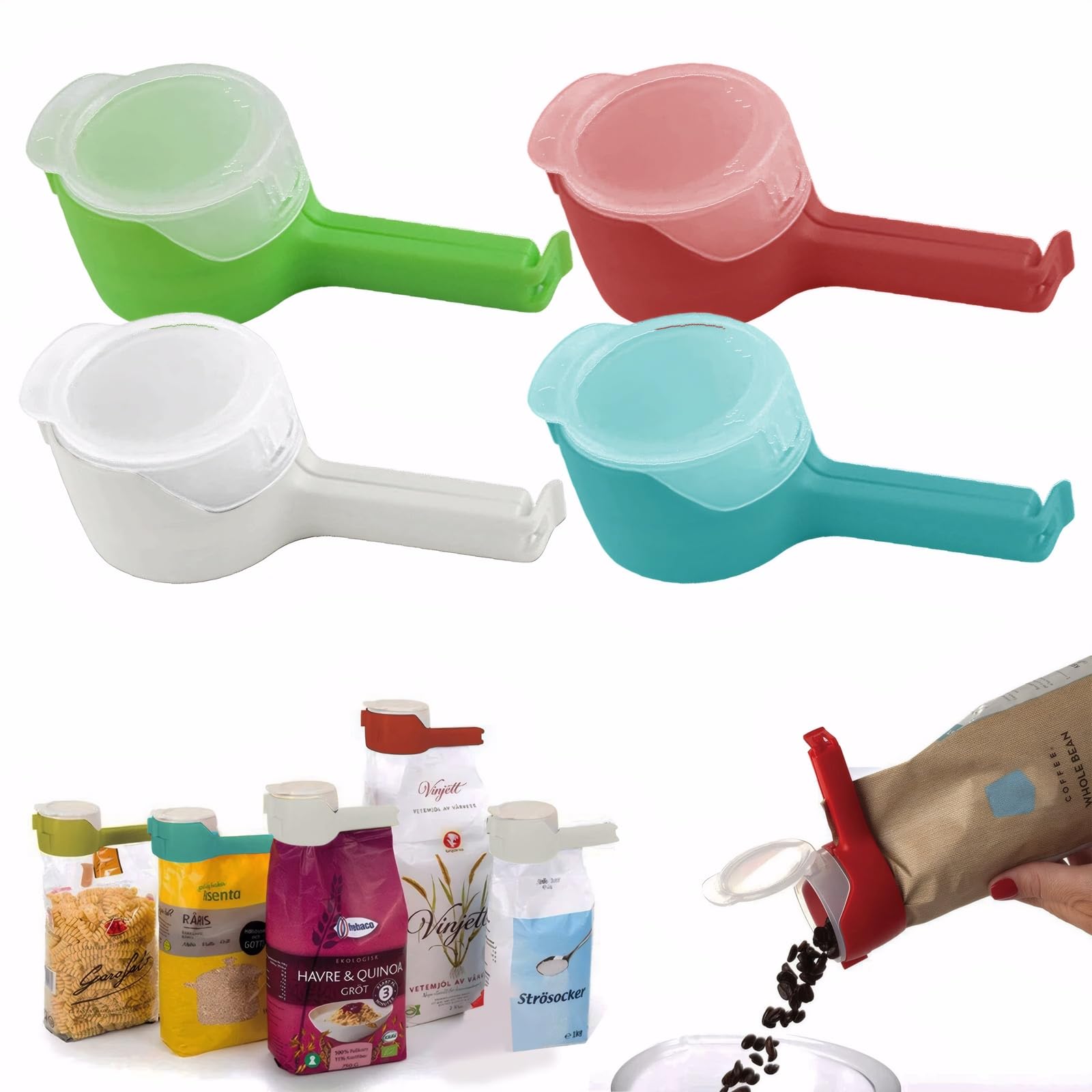Snack Clips That Pour, Reusable Bag Clip with Pour Spout, Food Storage ...