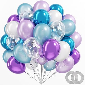 Amazon.com: BAUANOOY Frozen balloons, 60pcs 12 Inch Purple and Blue Balloons with Snowflake ...