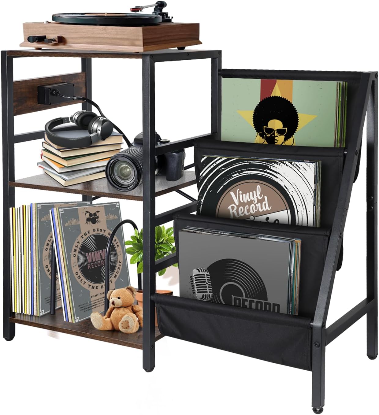 Amazon.com: VZIUDYN Record Player Stand with Charging Station, 3-Tier ...