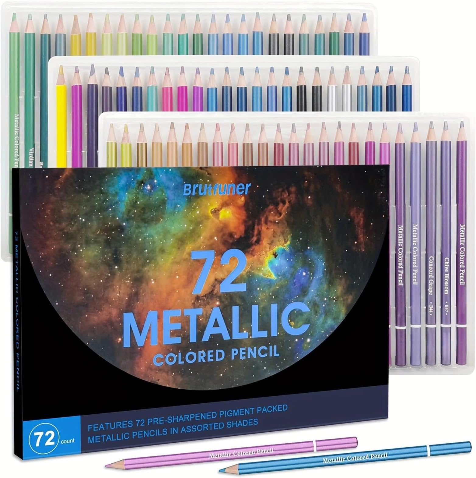 72 Metallic Coloured Pencils with Graphite Pencil,Colorless Blender ...