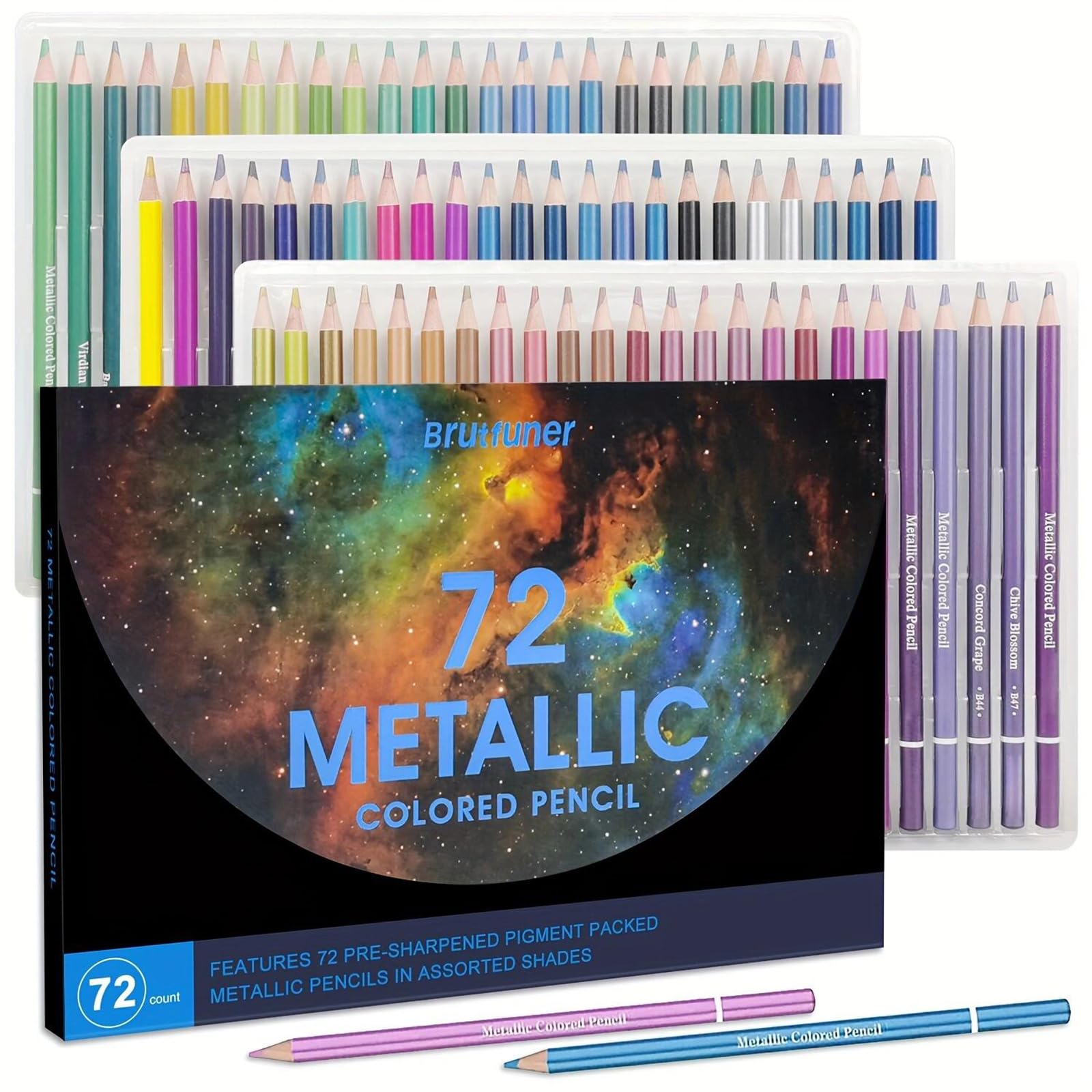 72 Metallic Coloured Pencils with Graphite Pencil,Colorless Blender ...