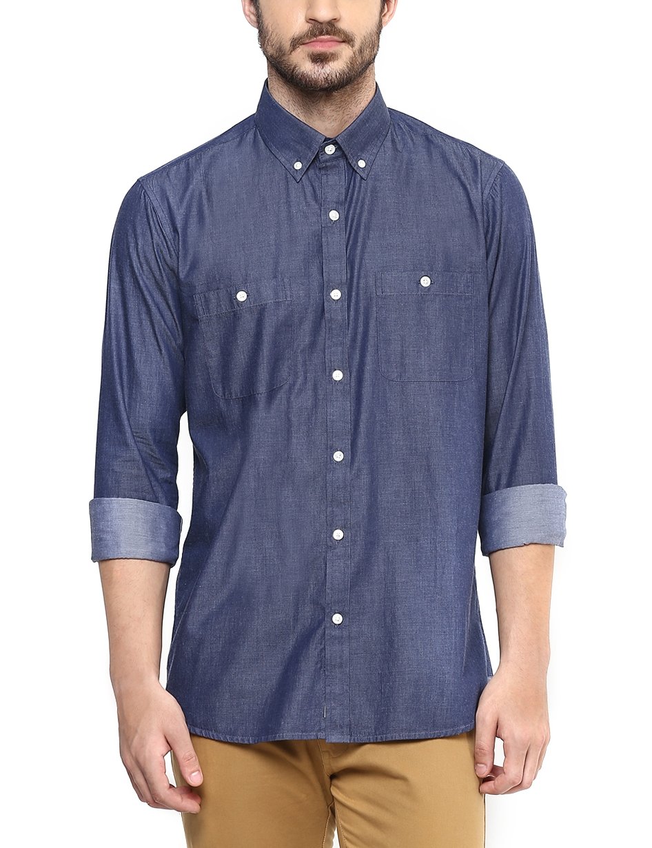 Twill Chambray Double Pocket Button Down Shirt : Amazon.in: Clothing ...