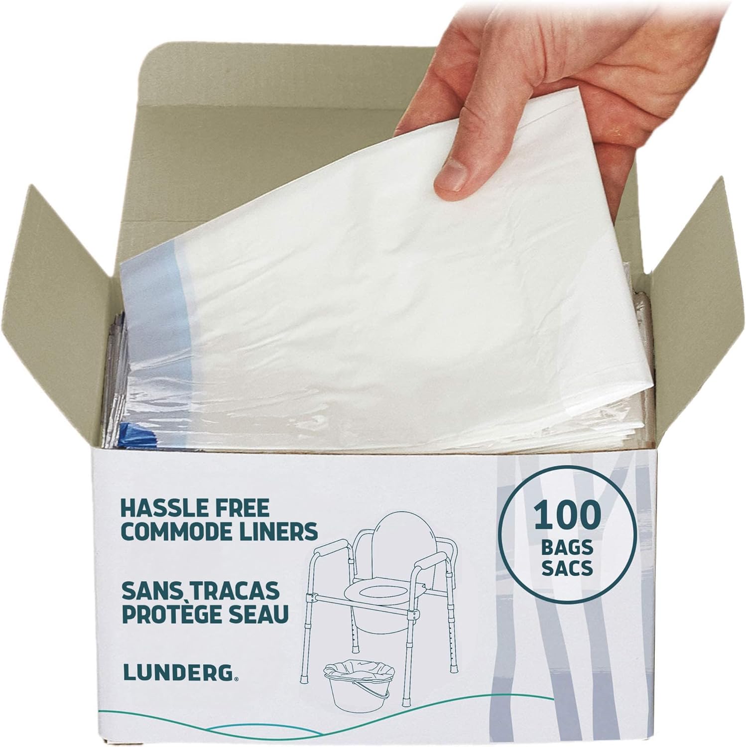 Lunderg Commode Liners - Value Pack 100 Count Universal Fit - Bedside ...