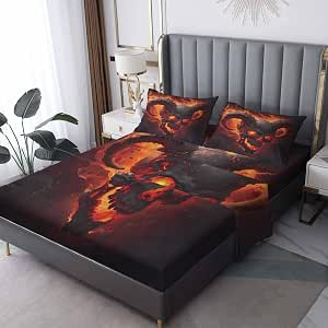 Amazon.com: Fire Goat Skull Baphomet Sheets Full Size Bed Set - Flame ...