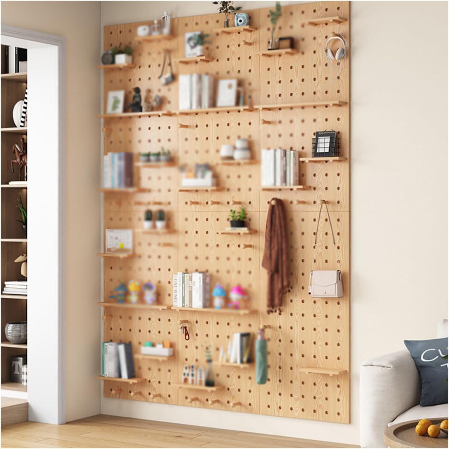 Amazon.com: ZERVA Wooden Pegboard Wall Mounted Display Storage Pegboard ...