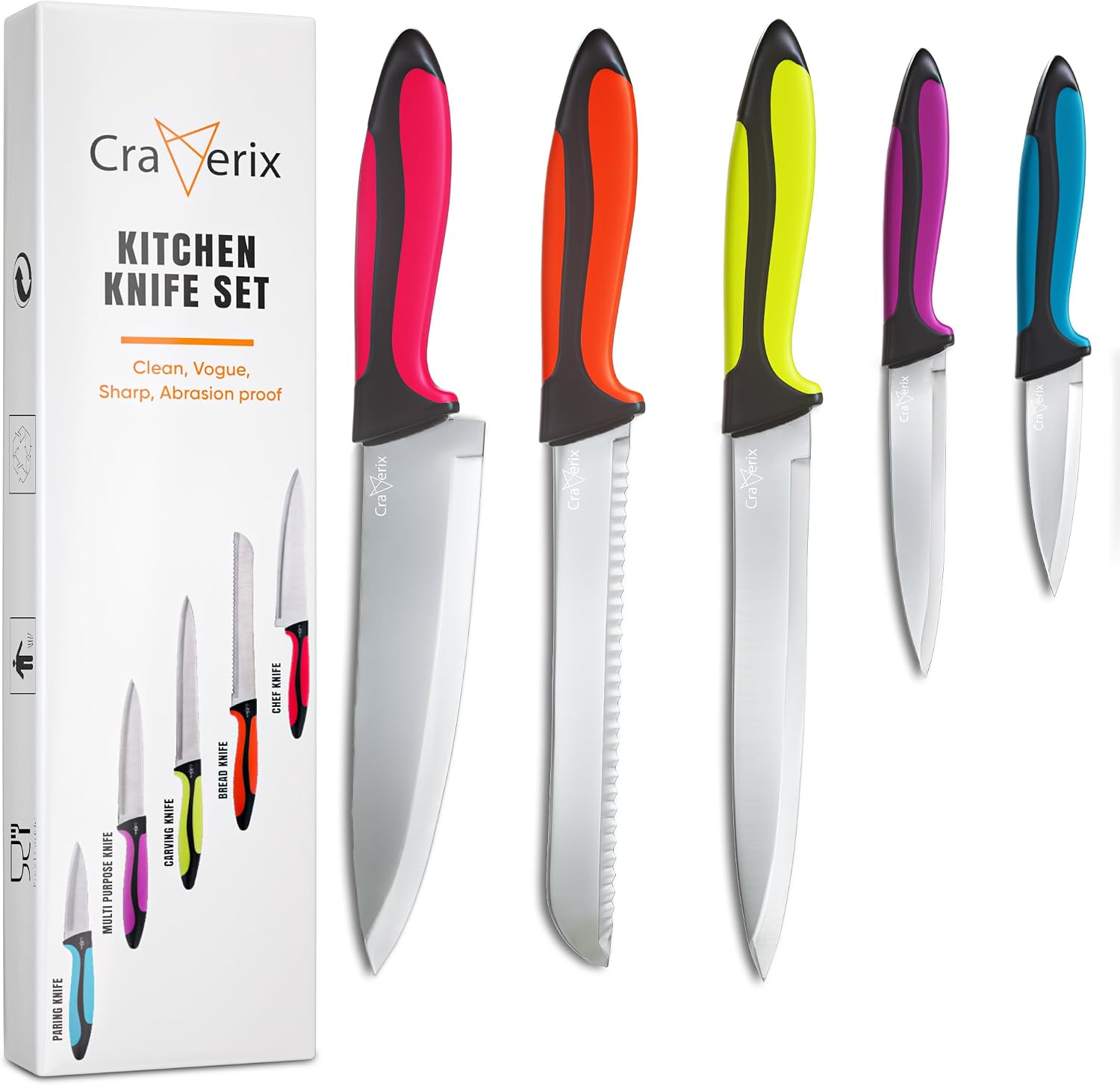 craverix All Purpose Professional Kitchen Knife Set, 5 Piece Sharp ...