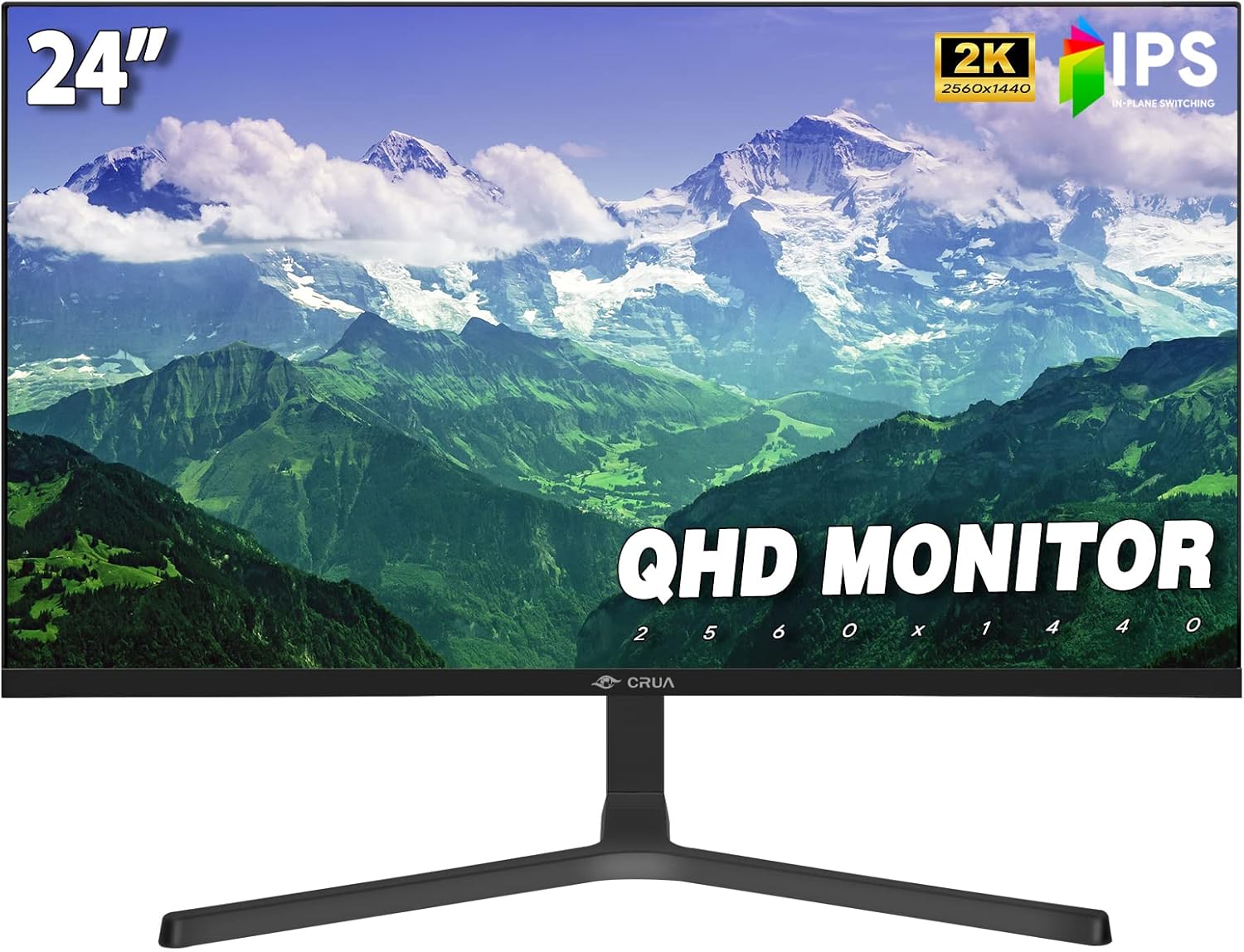 Amazon.com: CRUA 24" Monitor, QHD(2560x1440P) IPS 75HZ 100% sRGB Color ...