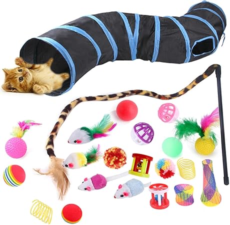 Cat Toys Set With Tunnel 22 Pack Kitten Toys -Cat Interactive Toys Set ...