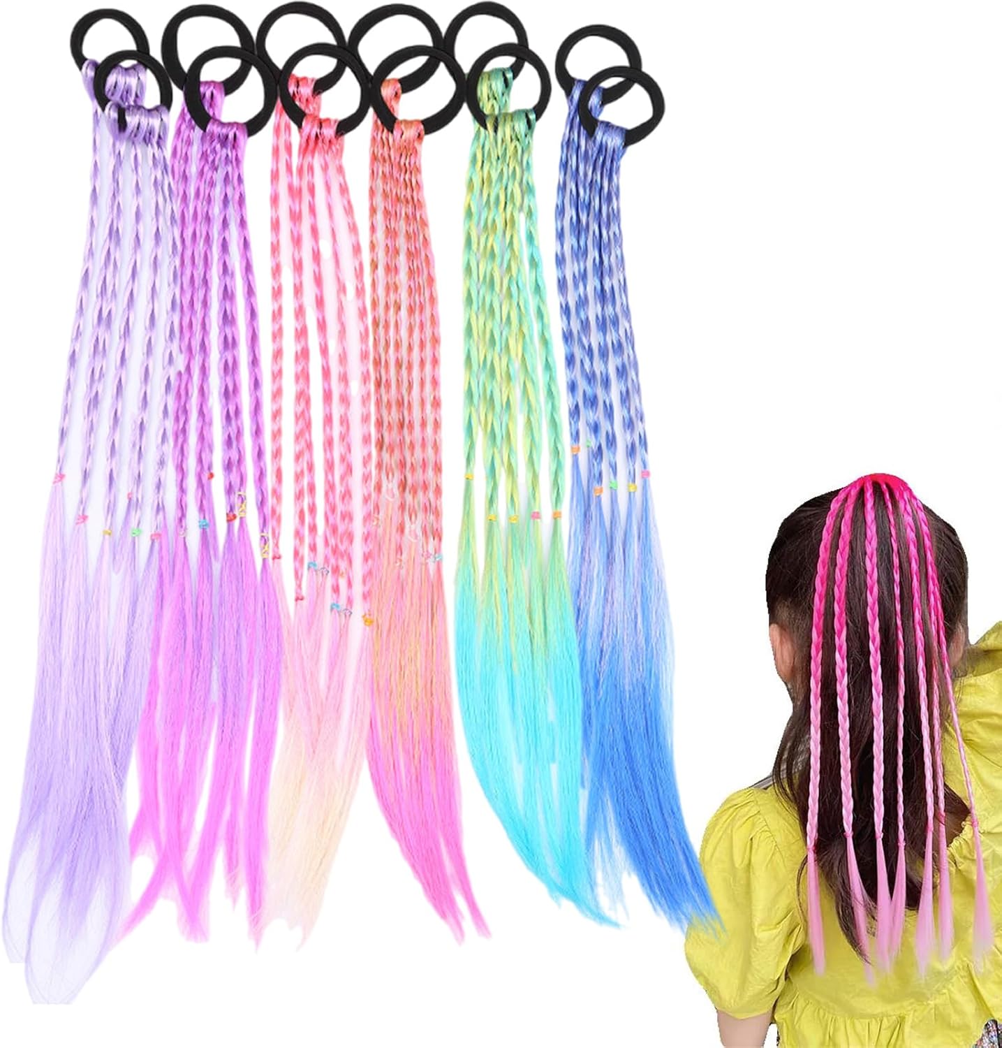 Bettinay 12PCS Kids Coloured Hair Extensions, Festival Accessories for ...