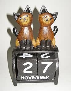 Cats Perpetual Calendar, 18cm tall Wooden Desk Ornament New Shabby Chic ...
