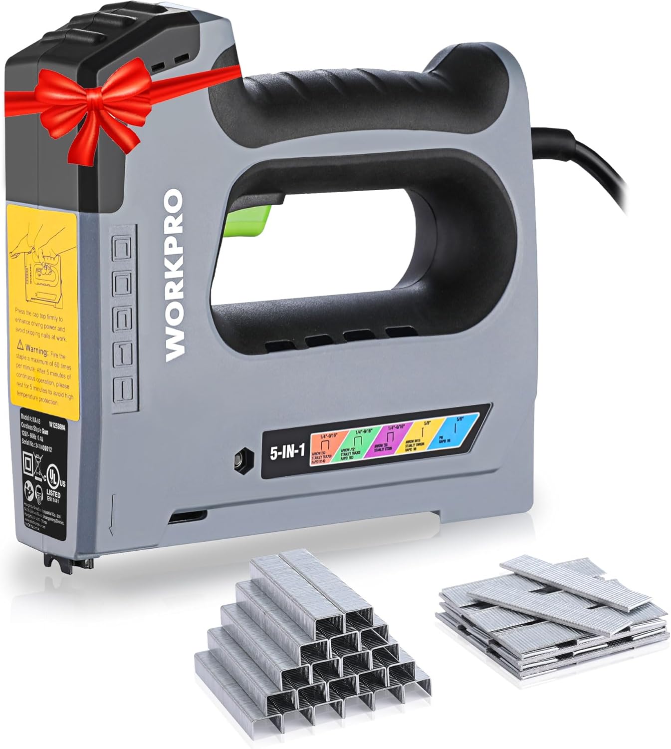 WORKPRO 5-in-1 Staple Gun, Heavy-Duty Electric Nail Gun for Upholstery ...