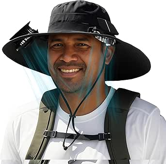 Amazon.com: Solar Fan Hat for Men Cooling Hat with Dual Fans, Wide Brim ...