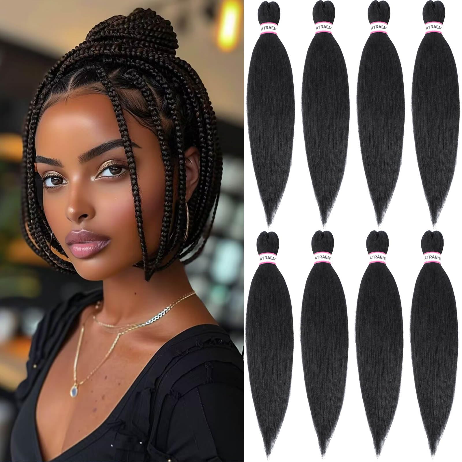 Snapklik.com : Short Braiding Hair Pre Stretched 14 Inch 8 Packs Black ...