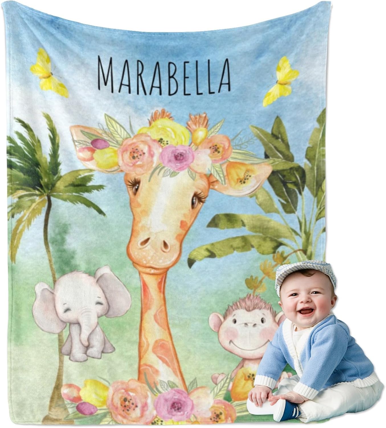 Amazon.com: BEonCzx Custom Baby Blanket with Name, Personalized Animal ...