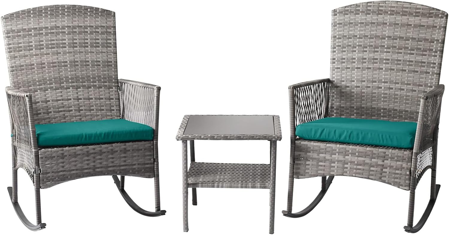 Amazon.com: DECMICO Outdoor Rattan Wicker Rocking Chair, 3 Pieces Patio ...