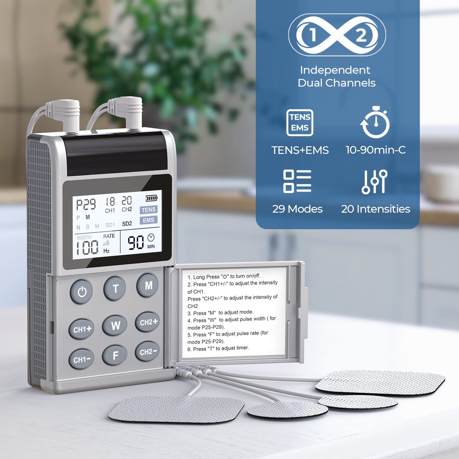 AUVON 29 Modes Digital TENS Unit for Customizable Pain Relief, Dual ...