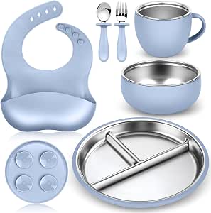 Amazon.com: Stainless Steel Toddler Plates & Bowls Set with Silicone ...