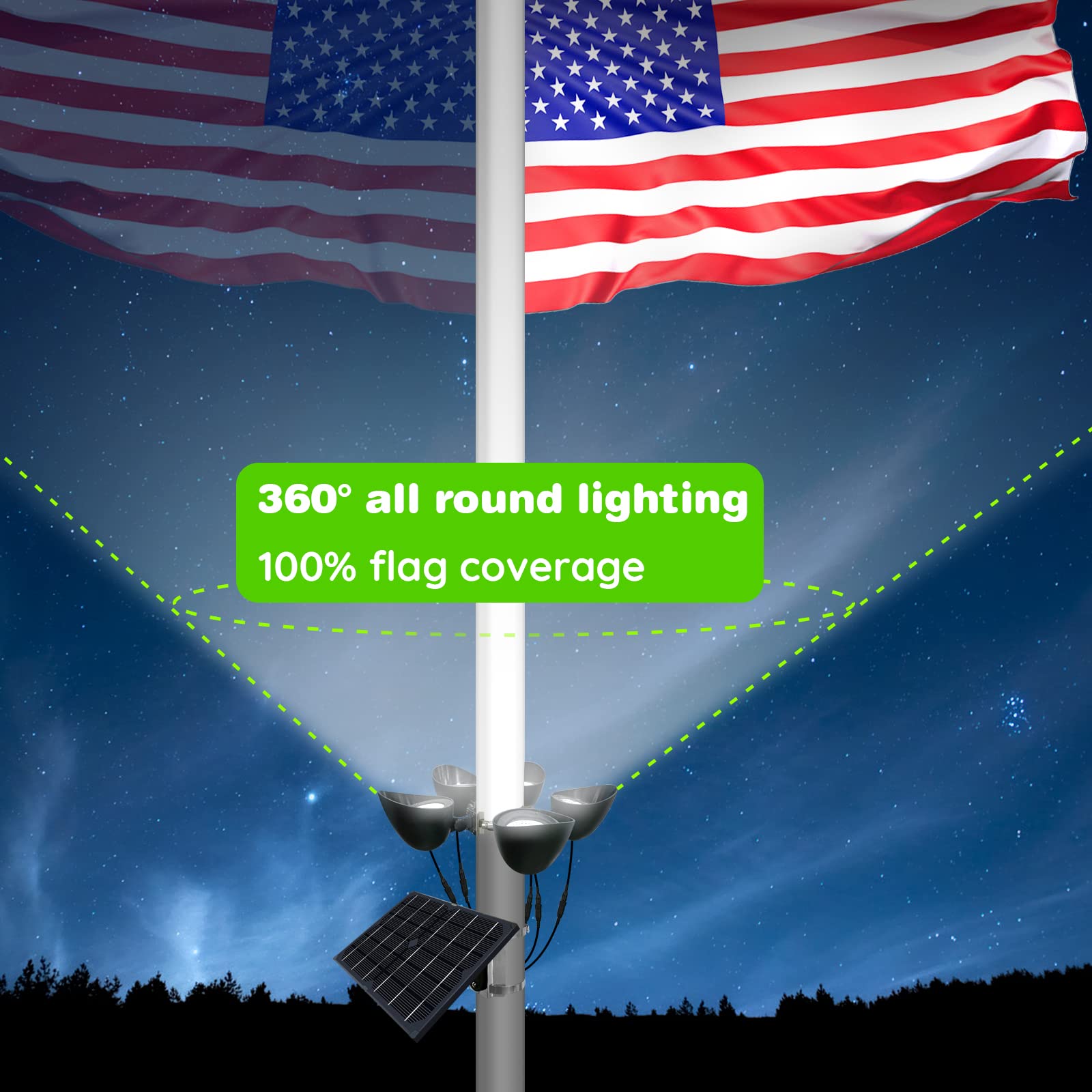Battery Powered Flag Illumination Solar Flag Pole Light, 4