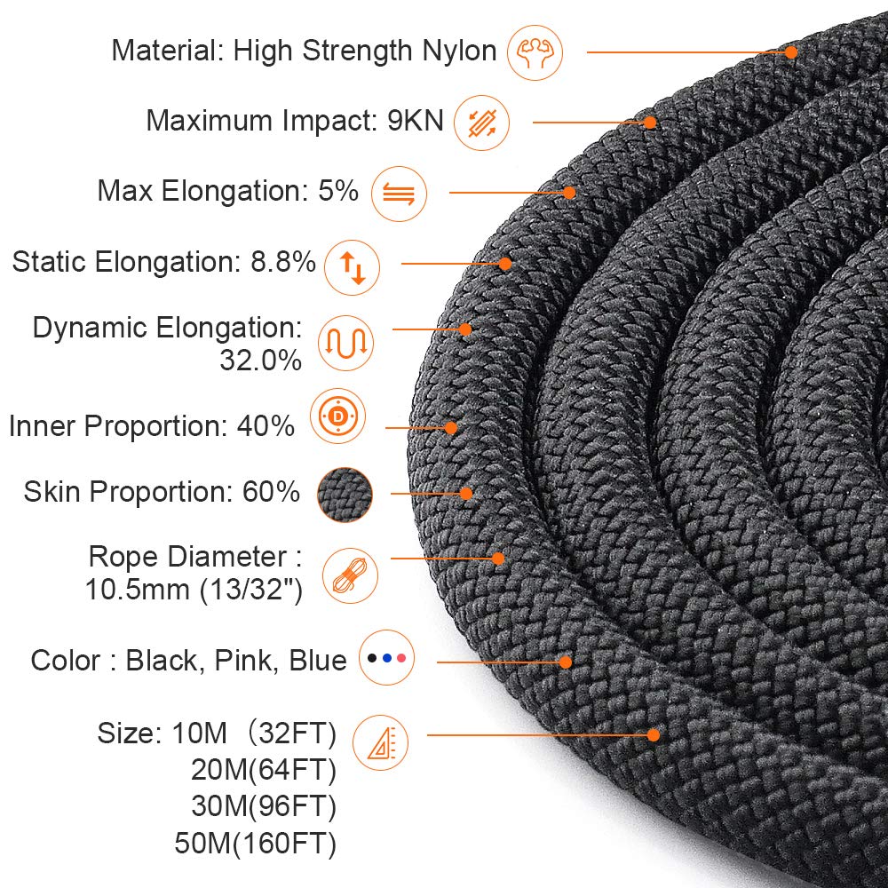 Snapklik.com : X XBEN 10.5 Mm UIAA Static Climbing Rope 30M