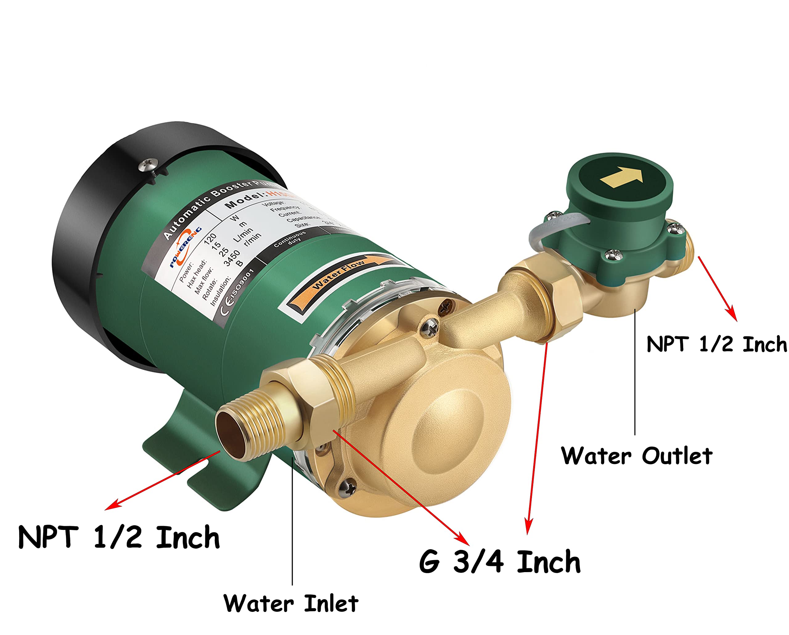 POWERENG Home Water Pressure Booster Pump,110V 120W 396GPH 21.7PSI ...