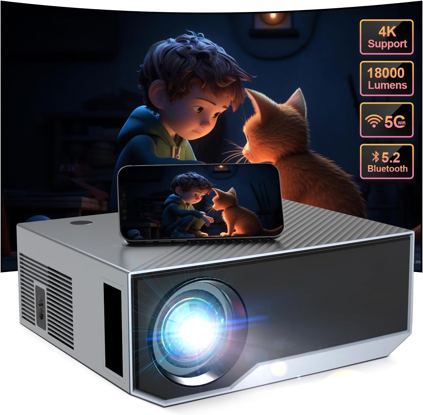 Amazon.com: Projector with WIFI and Bluetooth, 1080P Native Full HD ...