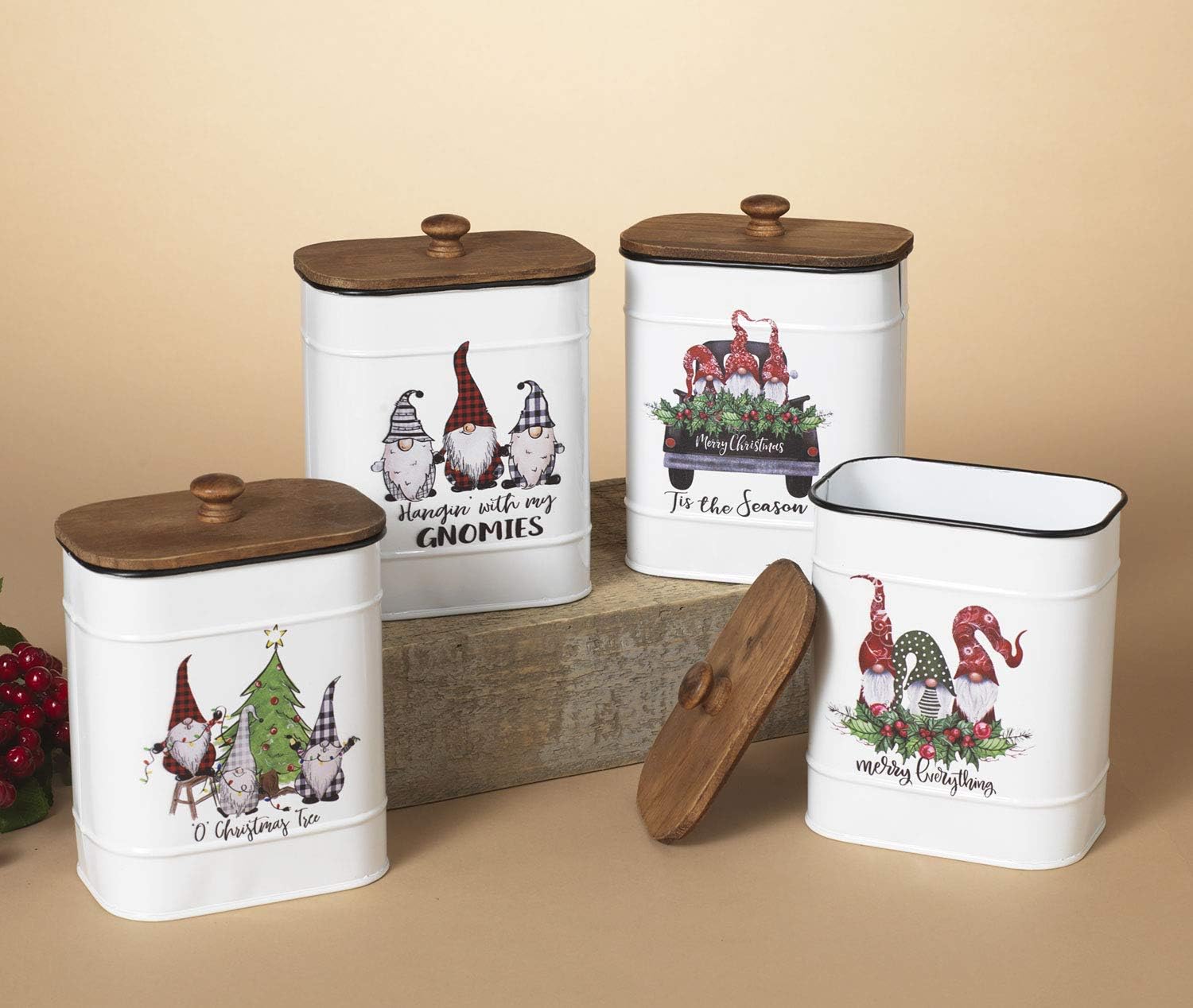 Amazon.com: Metal Gnome Design Canister With Wood Lid, Set of 4 ...