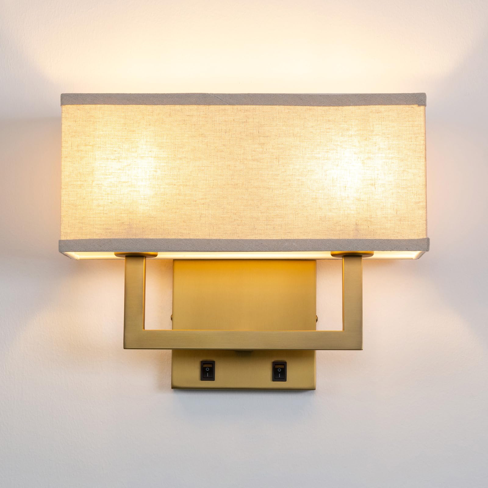 Yosoan Linen Fabric Boho Wall Sconce Bedside Light with On Off Switch ...