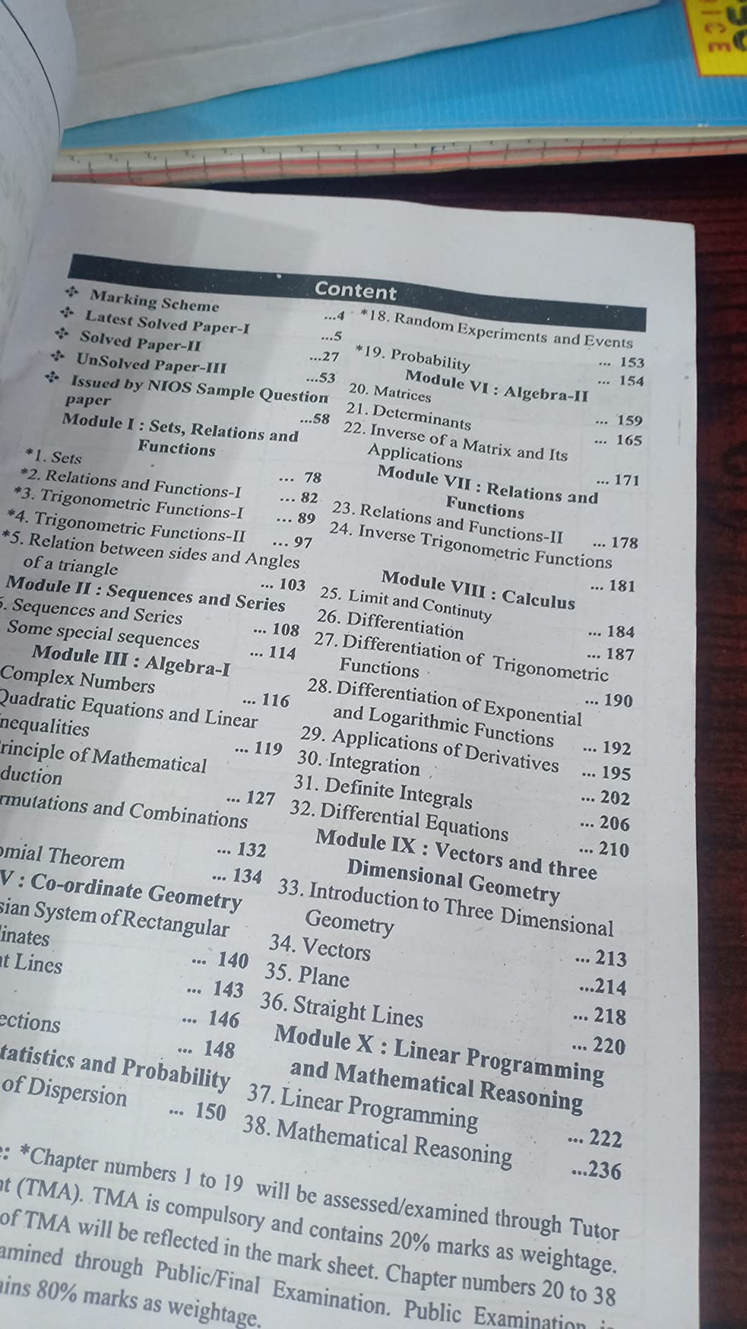 NIOS 311 Mathematics Class 12 All is Well Sample Papers with Practicals ...