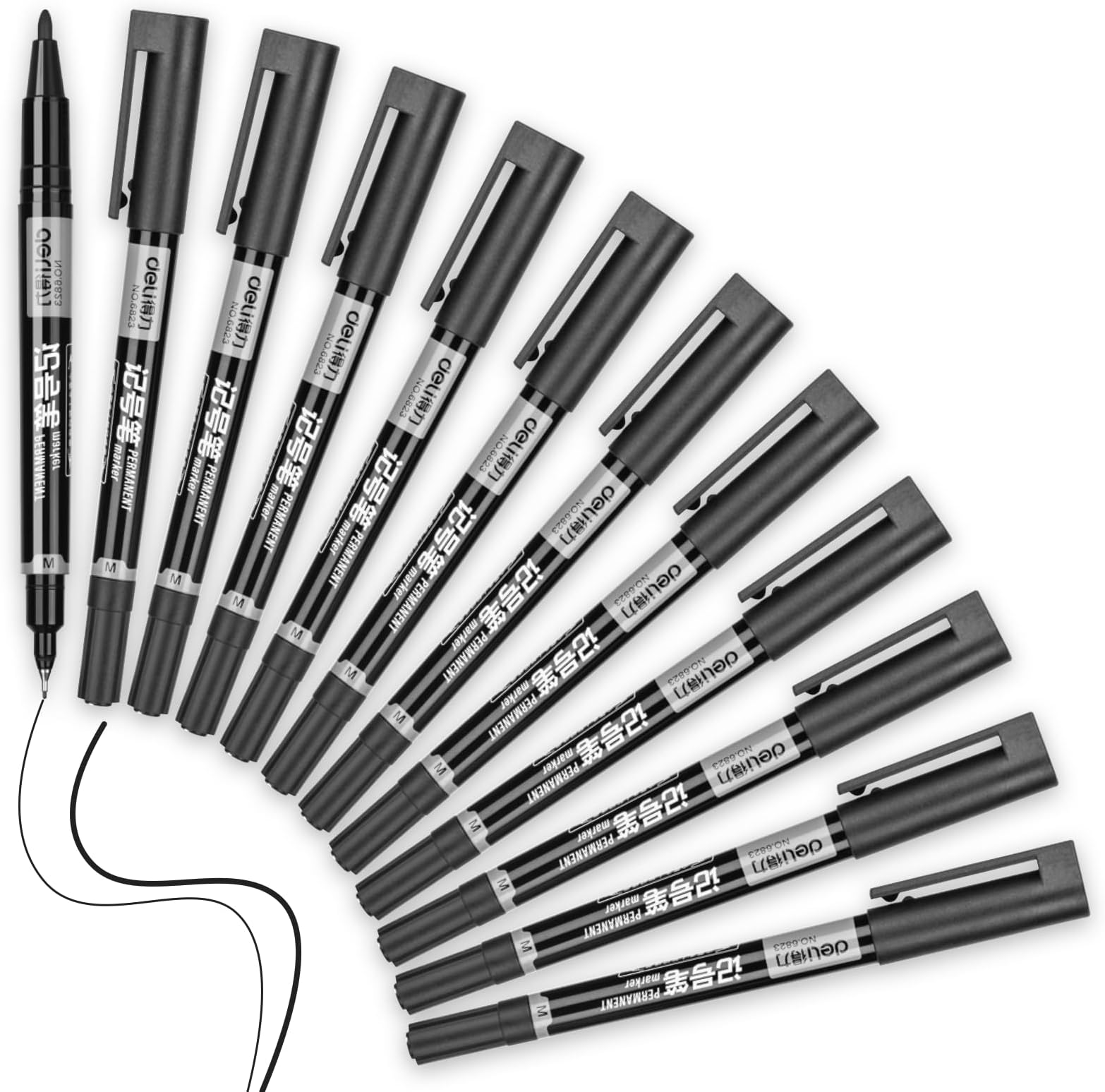 Amazon.com : deli Twin Tip Permanent Markers 12 Count，Black | Fine ...
