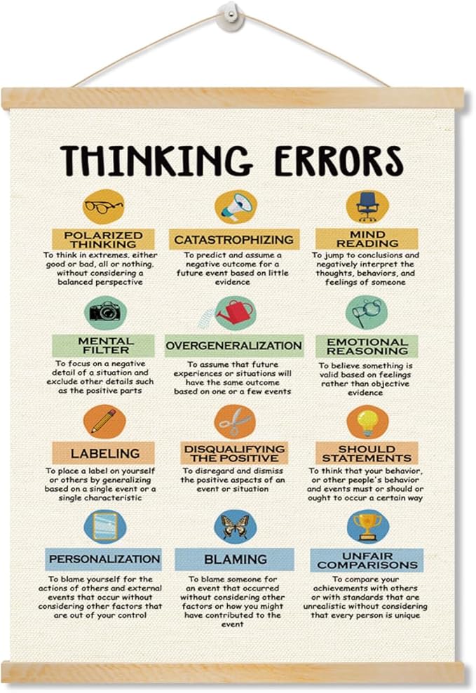 Amazon.com: Thinking Errors Hanging Poster, Wood Poster Hanger, School ...