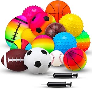 Halloscume 15 Pcs Sports Balls Set for Toddlers Assorted Balls Rubber ...