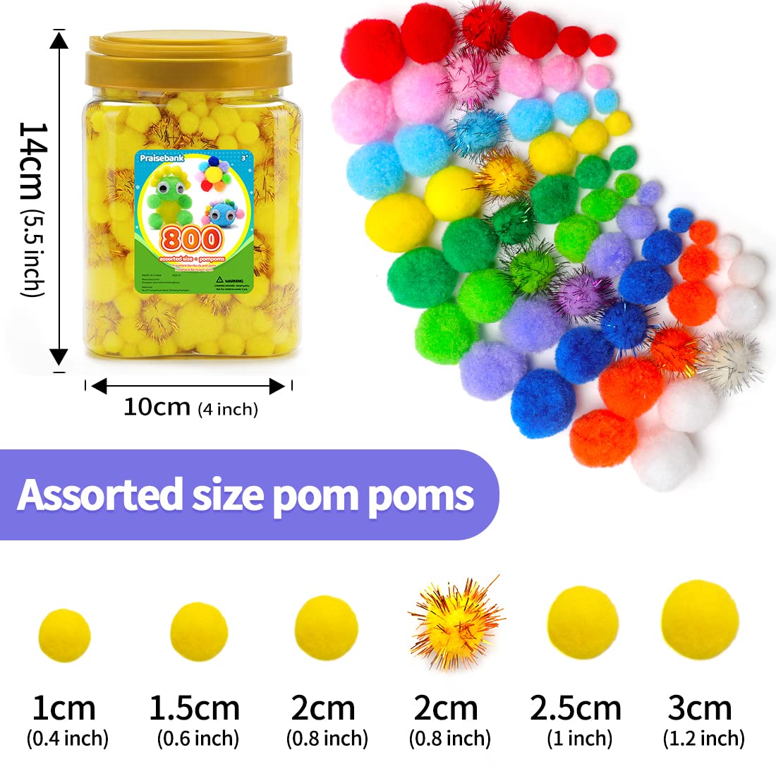 Snapklik.com : Yellow Pom Poms, 800pcs Assorted Size For Arts And ...