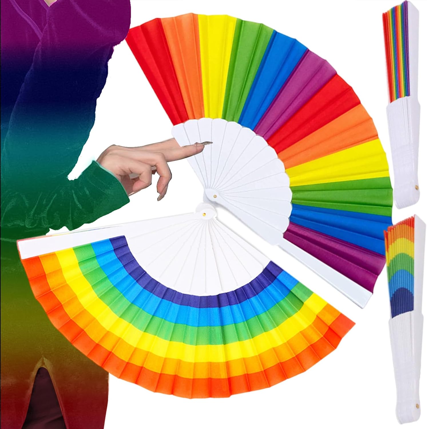 Amazon.com: 4Pcs Large Rainbow Folding Hand Fan Gay Pride LGBT Colorful ...