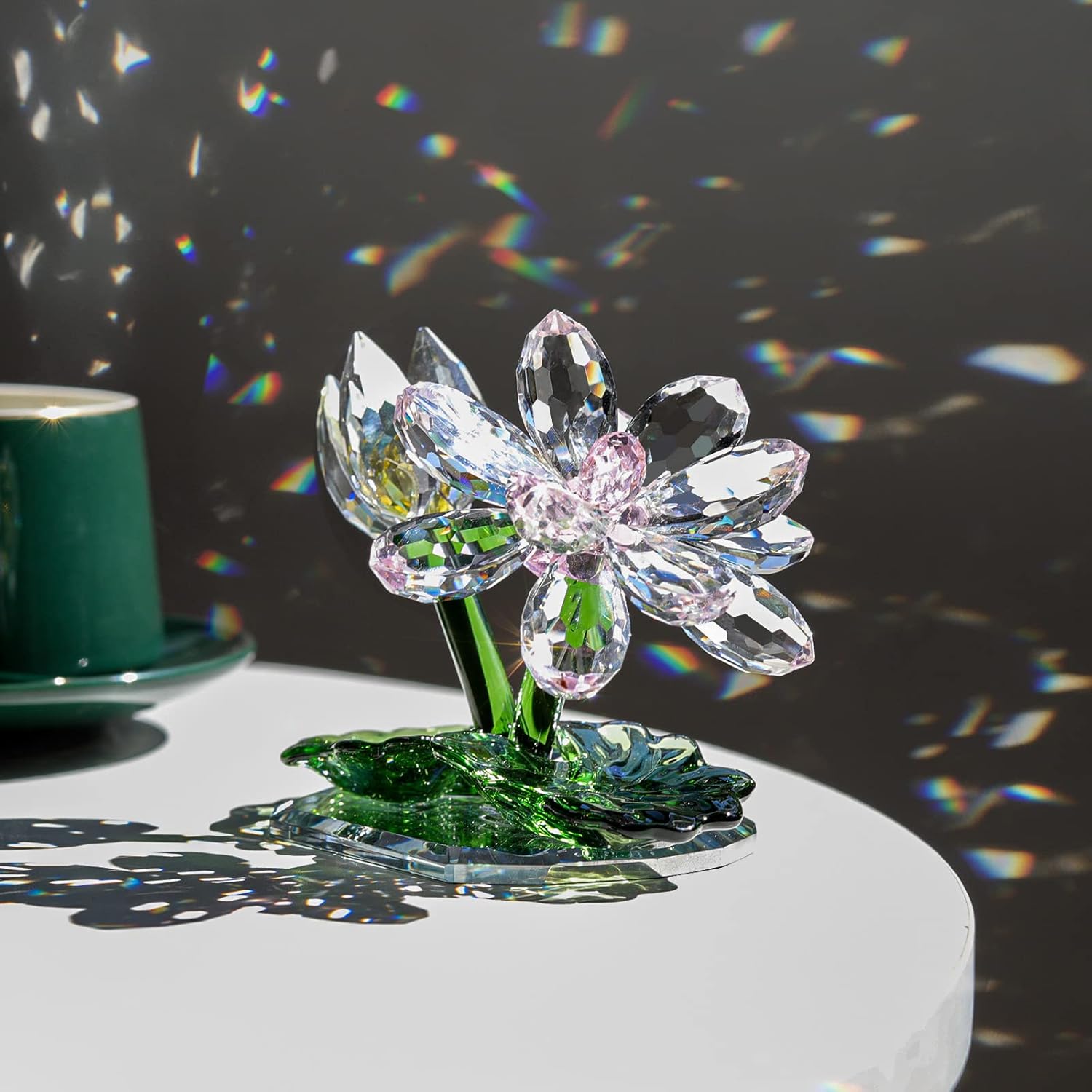 LONGWIN Figuras de flores de loto de cristal, decoración artística de ...