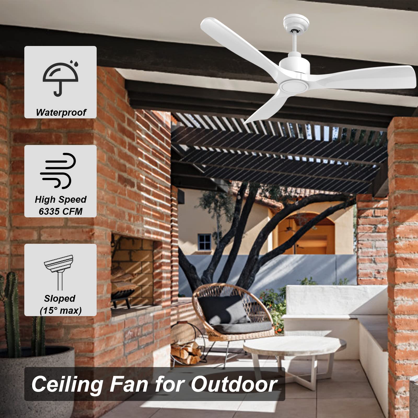 52 Inch Matte White Ceiling Fan with Lights Remote Control, 3 Blade ...