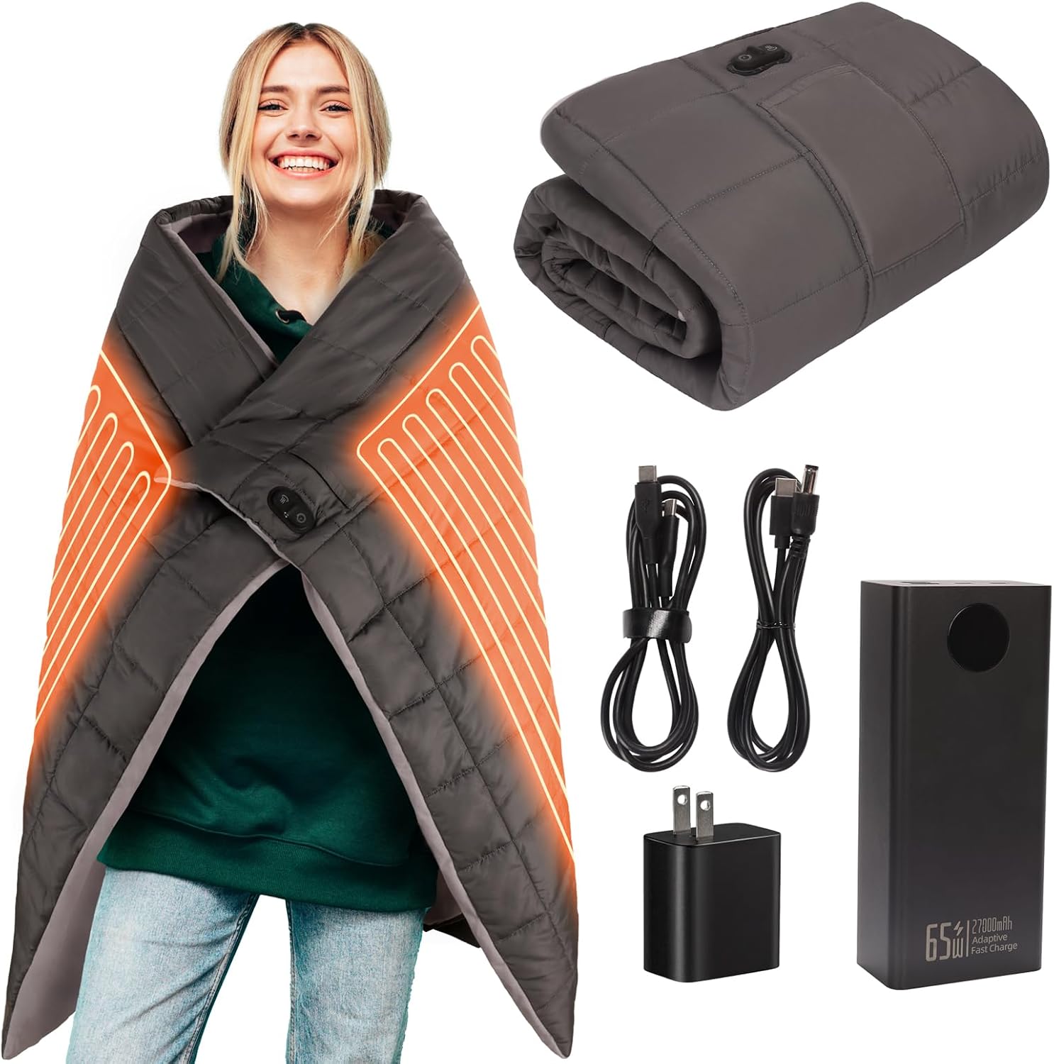 Amazon.com: RWSEFK USB Battery Powered Heated Blanket, 40W High-Power ...