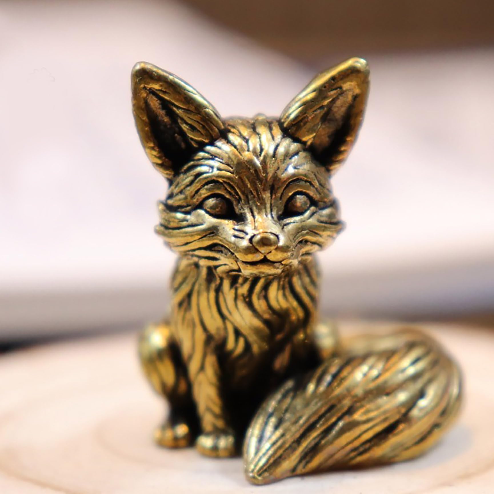 Amazon.com: Brass Fox Statue Cute Fox God Sitting Feng Shui Wealth ...