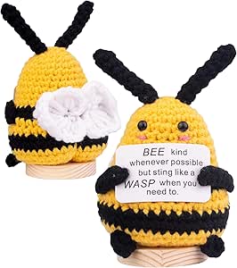 Amazon.com: CoFuBcad Funny Positive Bee Gift, Cute Knitted Bee Doll ...