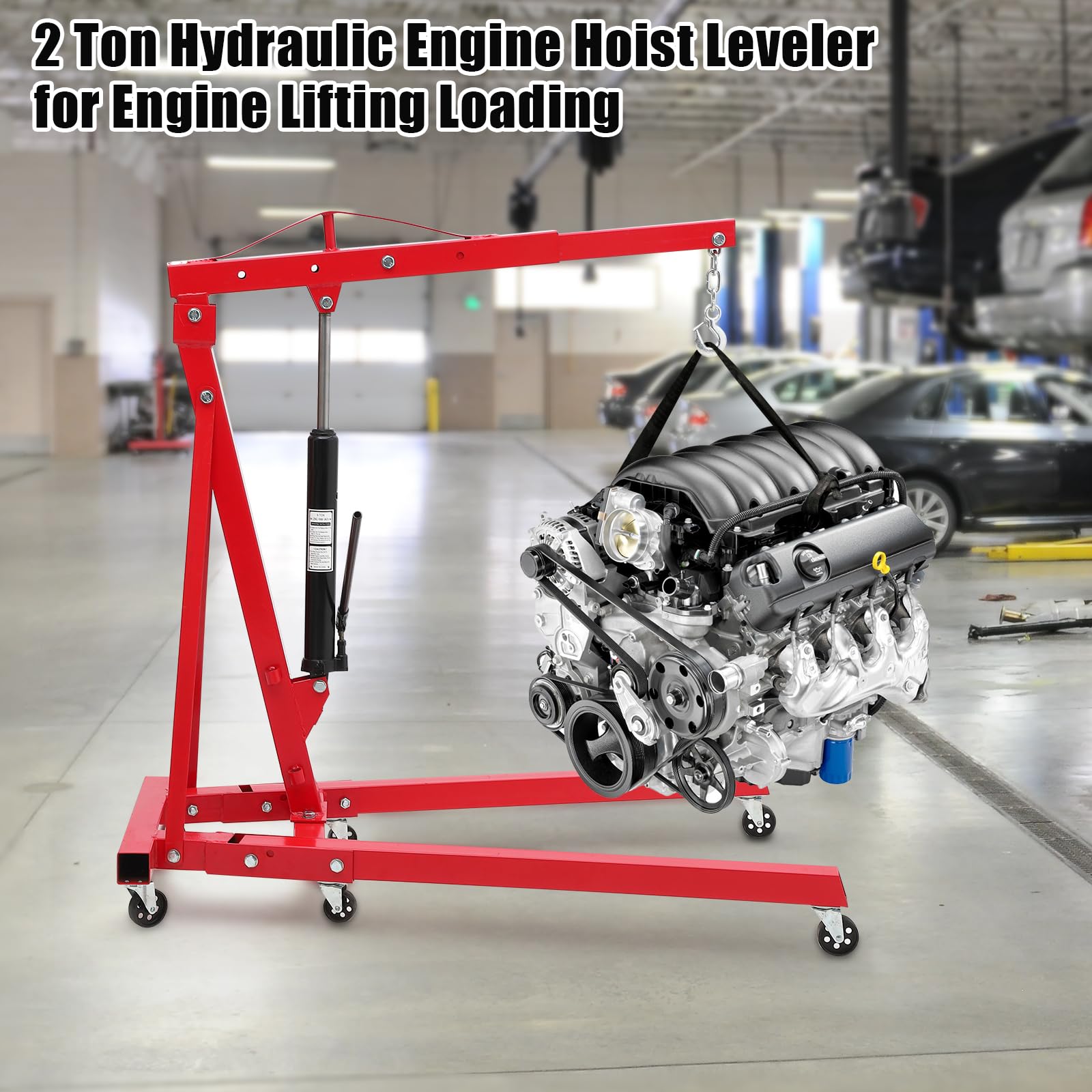 Engine Lift 2-Ton Folding Engine Hoist, Hydraulic Shop Crane With 6 ...