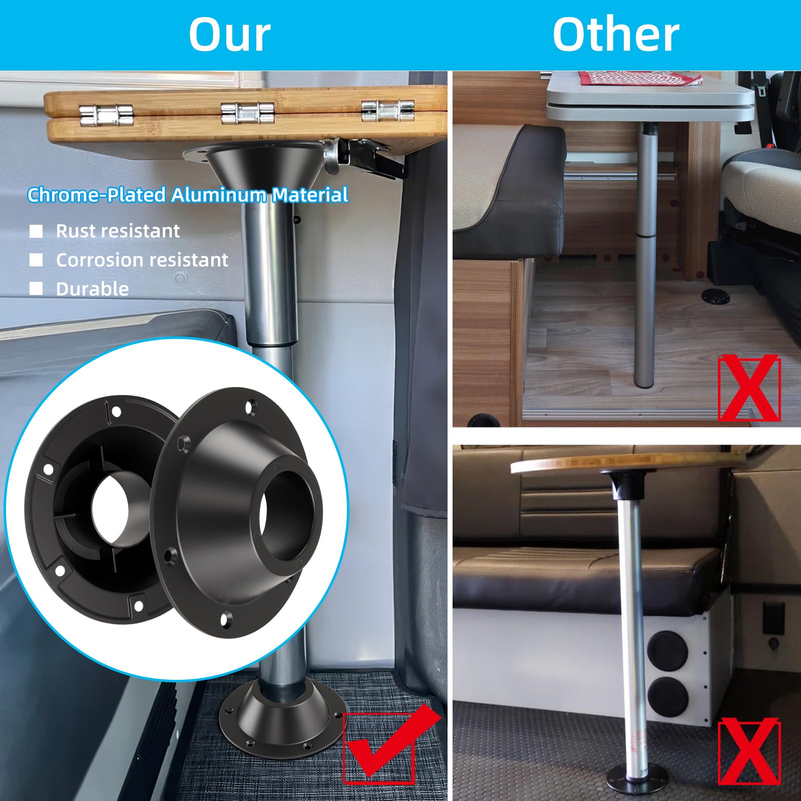 Snapklik.com : RUPSE Boat RV Table Base Mount 2 Pack, Aluminum Standard ...