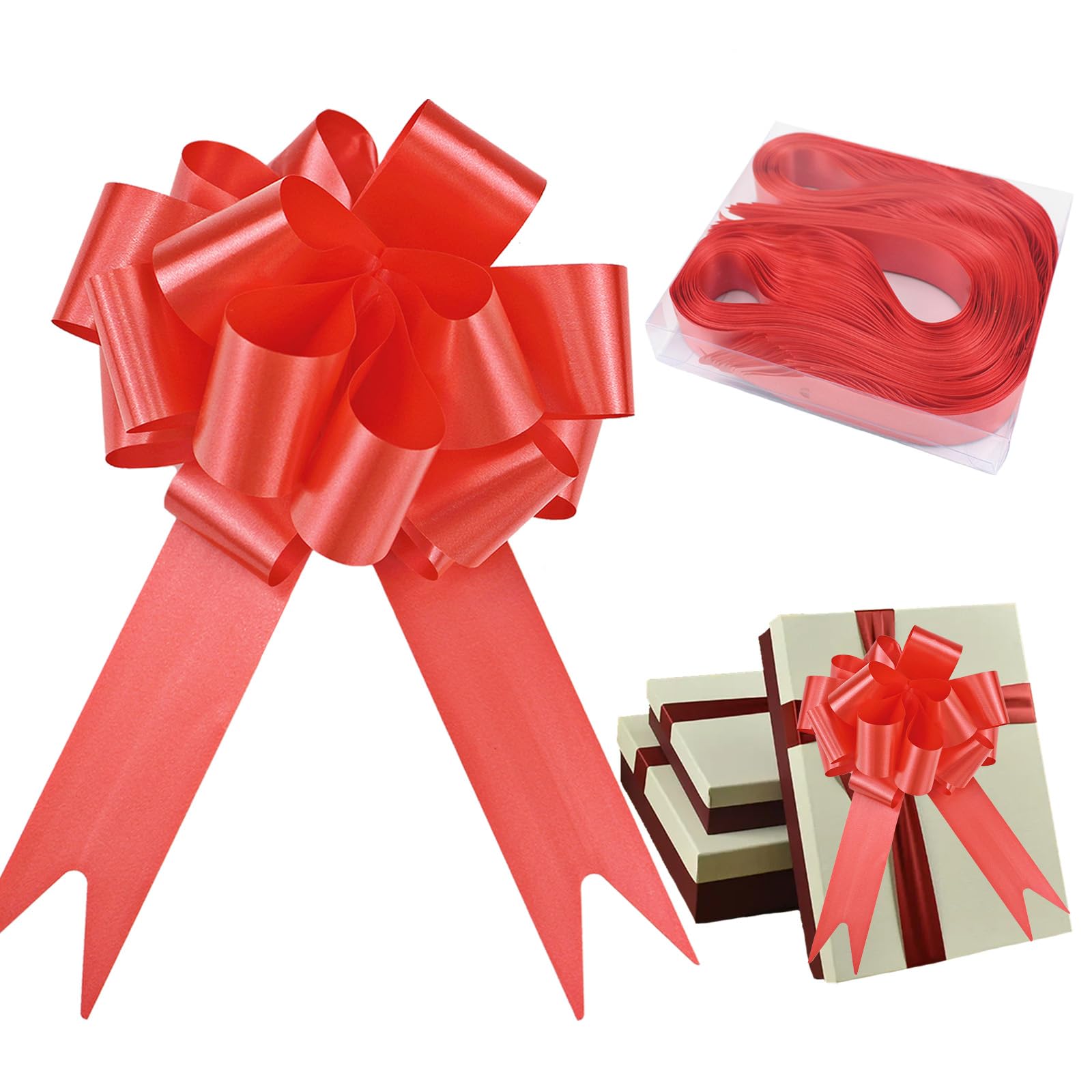 YankMooM 30Pcs Large Pull Bows,Red Pull Bows for Gift Wrapping Pull ...