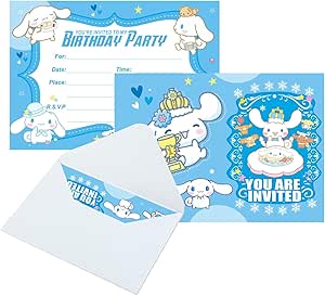 Amazon.com : ZPLHBHX 16 Pack Cinnamoroll Birthday Invitation Cards with ...